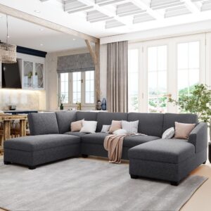 Modern Large U-Shape Sectional Sofa, Double Extra Wide Chaise Lounge Couch