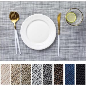 lexmore placemats set of 4 vinyl/plastic woven place mats for kitchen table indoor/outdoor washable placemat wipeable dining table mats(gray)