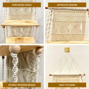 Macrame Wall Hanging Shelf Set, 3 Tier Macrame Wall Hanging Shelf for Wall Decor with Handmade Woven Rope Hanger for Kitchen, Bathroom, Home Storage