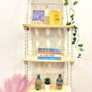 Macrame Wall Hanging Shelf Set, 3 Tier Macrame Wall Hanging Shelf for Wall Decor with Handmade Woven Rope Hanger for Kitchen, Bathroom, Home Storage