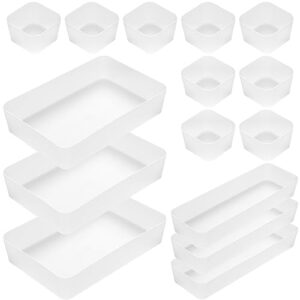 poeland 15 pcs drawer organizer tray storage box for bedroom dresser bathroom kitchen, frosted