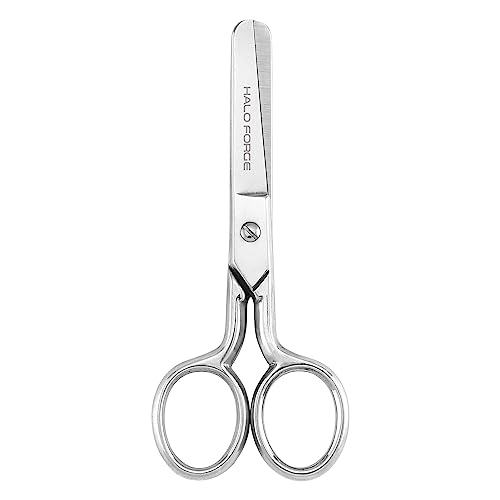 HALO FORGE Round Tip Sewing Scissors: Small Safety Sharp Tiny Fabric Scissors, 4.75 Inches Silver Stainless Steel Shears for Cutting Yarn Thread Embroidery knitting Needlework Cross Stitching