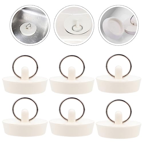 OSALADI 8pcs Drain Stopper Bathroom Tub Kitchen Sink Stopper Bathroom Sink Stopper Tub Stopper with Pull Ring Bathtub Drain Stoppers Washbasin Stopper Anti-blocking White Drain Rubber