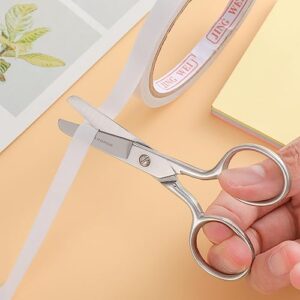 HALO FORGE Round Tip Sewing Scissors: Small Safety Sharp Tiny Fabric Scissors, 4.75 Inches Silver Stainless Steel Shears for Cutting Yarn Thread Embroidery knitting Needlework Cross Stitching