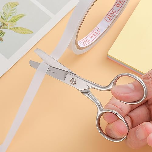 HALO FORGE Round Tip Sewing Scissors: Small Safety Sharp Tiny Fabric Scissors, 4.75 Inches Silver Stainless Steel Shears for Cutting Yarn Thread Embroidery knitting Needlework Cross Stitching