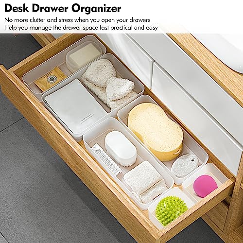 Poeland 15 Pcs Drawer Organizer Tray Storage Box for Bedroom Dresser Bathroom Kitchen, Frosted