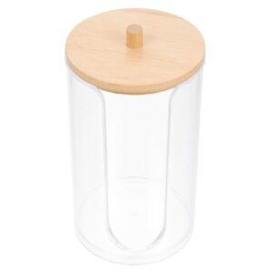 ultechnovo bathroom cup dispenser, clear acrylic canister cotton round pad holder makeup organizer with lid for vanity countertops