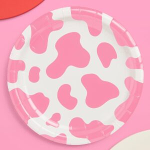 xo, Fetti Pink Cow Print Paper Plates - 24 pk, 9" | Bachelorette Party Decorations, Last Rodeo, Cowgirl Rodeo Birthday Party, Western Baby Shower Supplies, Cool Cake Plates