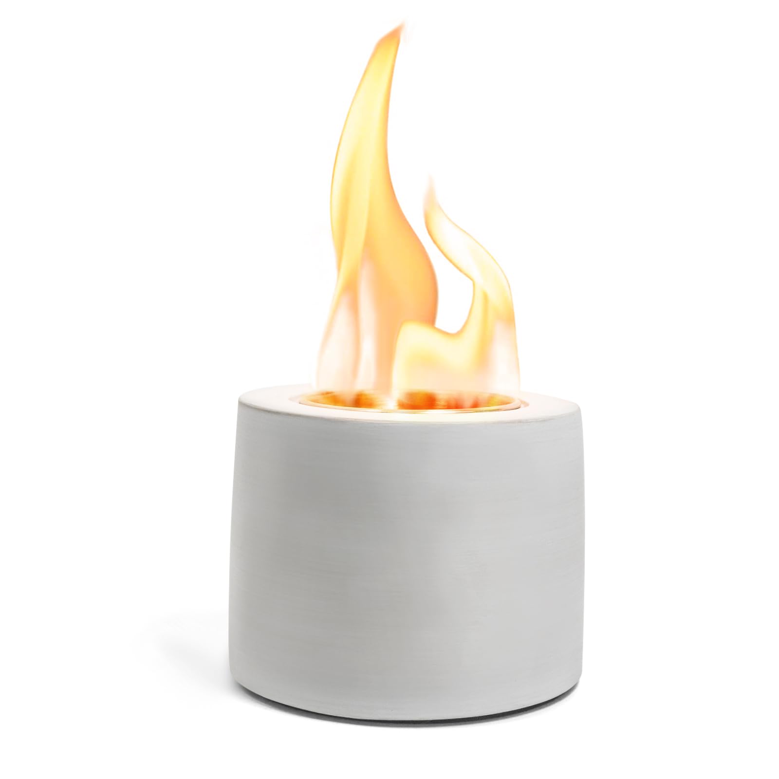 Table Top Fire Pit Bowl - Concrete Tabletop Fireplace Portable Rubbing Alcohol Burner Long Time Burning Smokeless Fire Pit for Patio Decor Smores Maker with Extinguisher White Elephant Gift