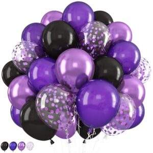 purple and black balloons, 12 inch metallic purple balloon black purple party balloons purple purple confetti latex helium balloon for halloween wednesday graduation birthday wedding party decorations