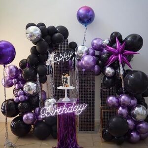 Purple and Black Balloons, 12 Inch Metallic Purple Balloon Black Purple Party Balloons Purple Purple Confetti Latex Helium Balloon for Halloween Wednesday Graduation Birthday Wedding Party Decorations