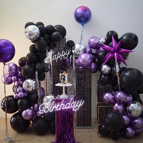 Purple and Black Balloons, 12 Inch Metallic Purple Balloon Black Purple Party Balloons Purple Purple Confetti Latex Helium Balloon for Halloween Wednesday Graduation Birthday Wedding Party Decorations