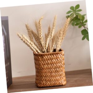 DOITOOL Pencil Holder Desk Makeup Brush Holder Stationery Container Flower Buds Vases Woven Flower Vase Rustic Pen Holder Seagrass Belly Basket Pen Cup to Weave Straw Remote Control Box