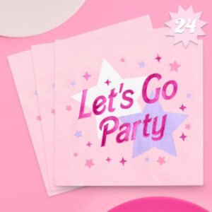 xo, fetti let's go party pink napkins - 3-ply, 25 pcs | pink bachelorette party decorations, happy birthday party supplies, baby shower tableware, cool cocktail napkins