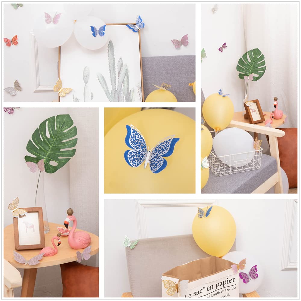 Tuosiwei 12PCS Butterfly Wall Decals - 3D Butterflies Decor for Wall Removable Mural Stickers Home Decoration Kids Room Bedroom Decor (pink Silver)