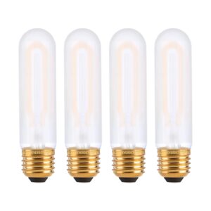 alampever 2w (25w equivalent) dimmable t10 led edison bulbs, e26 candelabra base, 2200k warm white, cri82, 150lm, frosted vintage tubular bulb type, 4-pack