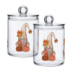 gredecor 2 pack apothecary jars with lid fall gnome maple pumpkins qtip holder dispenser storage containers clear plastic cute fall autumn thanksgiving theme canisters for bathroom vanity organization