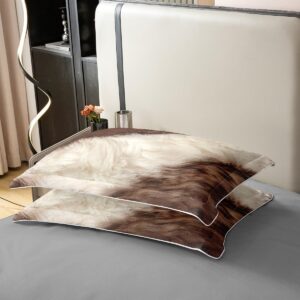 jejeloiu Cowhide Duvet Cover 100% Cotton Queen Size Cow Fur Bedding Cotton Duvet Cover Set Western Farm Animal Skin Brown White Bedspread Cover