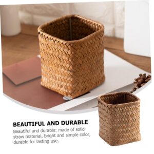 DOITOOL Pencil Holder Desk Makeup Brush Holder Stationery Container Flower Buds Vases Woven Flower Vase Rustic Pen Holder Seagrass Belly Basket Pen Cup to Weave Straw Remote Control Box