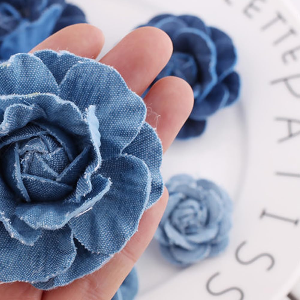 YXQ 6Pcs Fabric Flower 3 Sizes Denim Flowers Decoration DIY Crafts