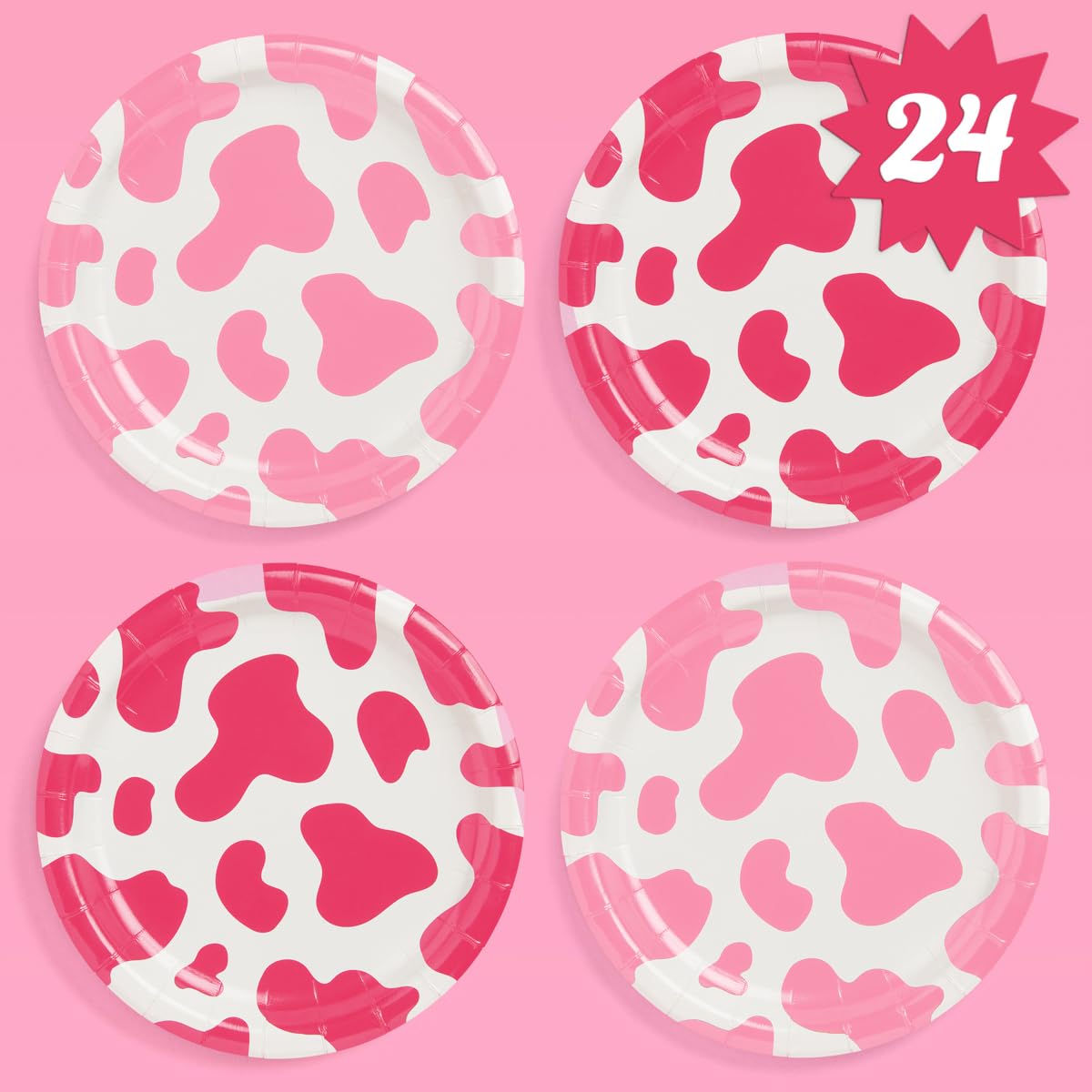 xo, Fetti Pink Cow Print Paper Plates - 24 pk, 9" | Bachelorette Party Decorations, Last Rodeo, Cowgirl Rodeo Birthday Party, Western Baby Shower Supplies, Cool Cake Plates