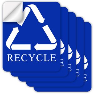 ramieyoo design recycle sticker,5 pack recycle sign decals,self-adhesive recycling stickers,recycle and trash vinyl for trash can 6 * 5 inches (recycle 6" /blue)