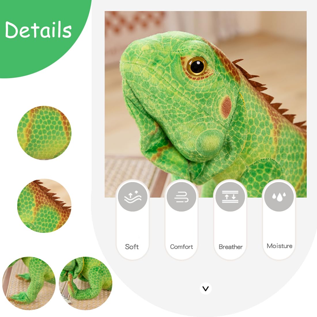 ELAINREN Lifelike Chameleon Stuffed Colorful Lizard Toy Realistic Green Chameleon Dragon Plush Pillow Soft Chameleon Lizard Plushie Dolls Gifts