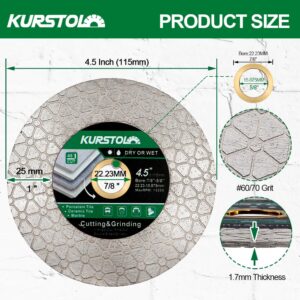 KURSTOL Diamond Cutting Disc - 4.5"/115mm Dual-Purpose Tile Diamond Saw Blade,Angle Grinder Blade Arbor 7/8"-5/8" for Cutting and Grinding Ceramic Tiles,Porcelain,Granite,Marble