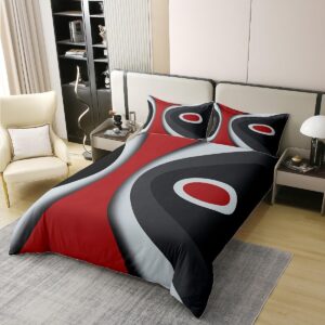 jejeloiu Modern Abstract Duvet Cover 100% Cotton Queen Size Red Stripes Gray Black White Bedding Cotton Duvet Cover Set Acrylic Bold Grey Comforter Cover Set