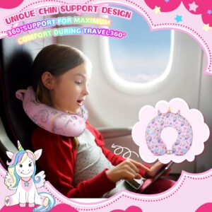 Thyle 2 Set Neck Travel Pillow for Kids Unicorn Neck Pillow for Traveling and Eye Mask Lightweight Travelling Sleeping Pillow Set for Airplane, Car, Train, Bus and Home Use Support Pillow Blindfolds