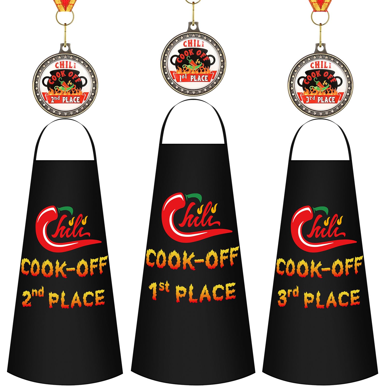 Mepase 6 Pcs Chili Cook off Prizes Cooking Chili Apron Award Medals 1st 2nd 3rd Prizes Set of 3 Medals for Women Men(Black)