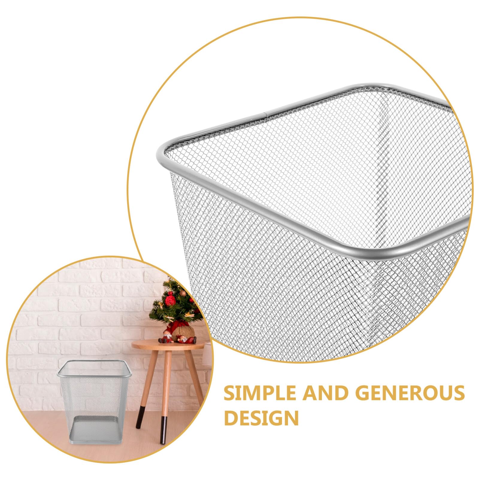 Kichvoe Metal Mesh Waste Basket Iron Square Trash Can Wire Garbage Container Lightweight Waste Paper Bins for Home Office Bedroom Bathroom Kitchen Silver