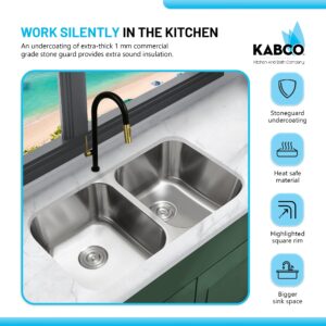 KABCO 32 Inch Stainless Steel Double Equal Bowl Classic Kitchen Sink, Extra Thick 16 Gauge Undermount Rust, Sound and Heatproof Sink with Sink Strainer and Removable Garbage Basket