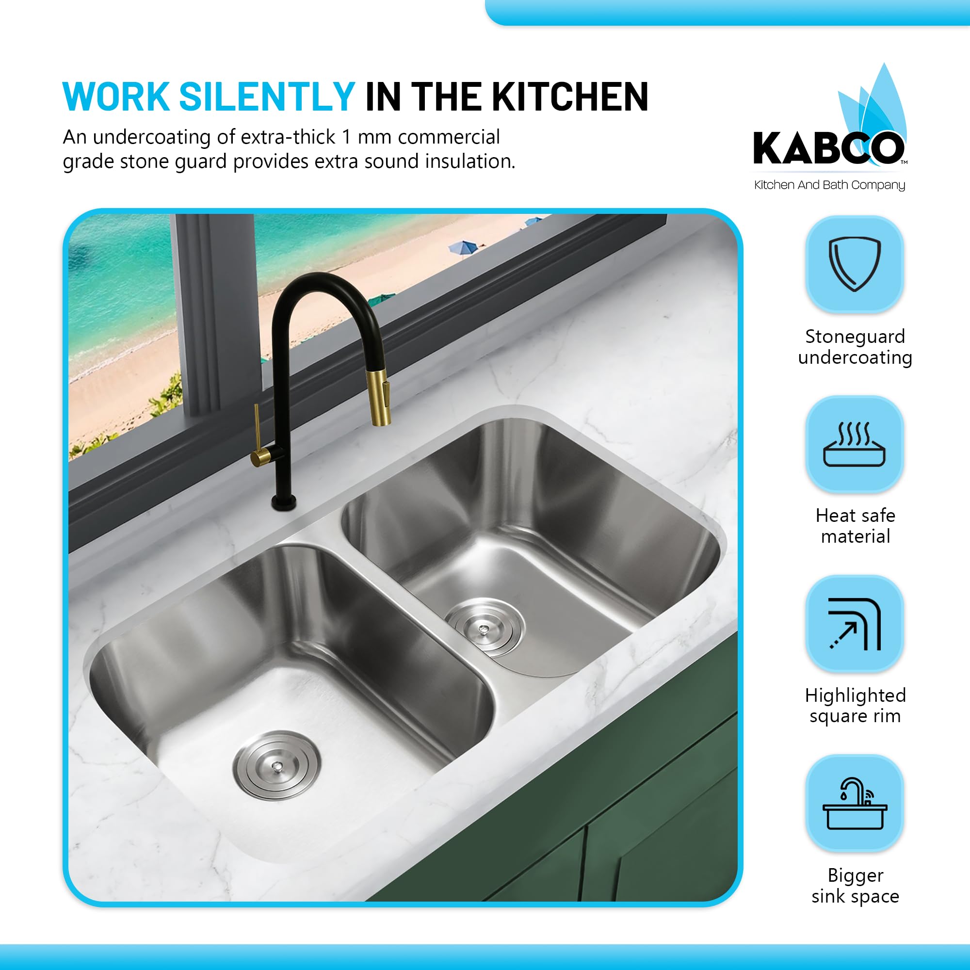 KABCO 32 Inch Stainless Steel Double Equal Bowl Classic Kitchen Sink, Extra Thick 16 Gauge Undermount Rust, Sound and Heatproof Sink with Sink Strainer and Removable Garbage Basket