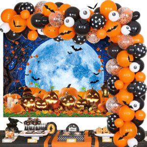 Halloween Backdrop for Photography 7x5FT Halloween Full Moon Night Background Horrible Pumpkin Lantern Maple Leaf Halloween Theme Baby Shower Birthday Party Decoration Photo Booth Props