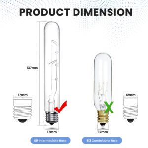 Bonlux 40 Watt T6.5 Refrigerator Light Bulb Dimmable, 120V Intermediate Base E17 Clear Appliance Bulb 5.4In T6.5 Exit Sign Light Bulb, Freezer Light, Warm White 2700K, 2-Pack