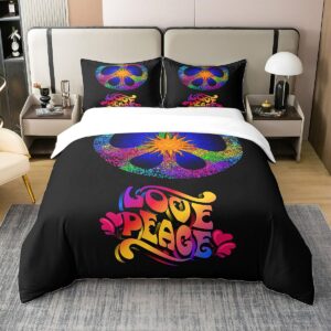 hippie peace art duvet cover 100% cotton twin size peace sign artwork bedding cotton duvet cover set for bedroom the art of peace bedding set colorful comforter cover set black bedspread cover