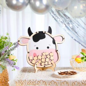 Geelin Baby Shower Guest Book Alternatives Cow Baby Shower Decorations Farm Baby Shower Sign in Guest Book Picture Frame with 50 Pcs Wood Slices for Cow Gender Reveal Decorations Birthday Party