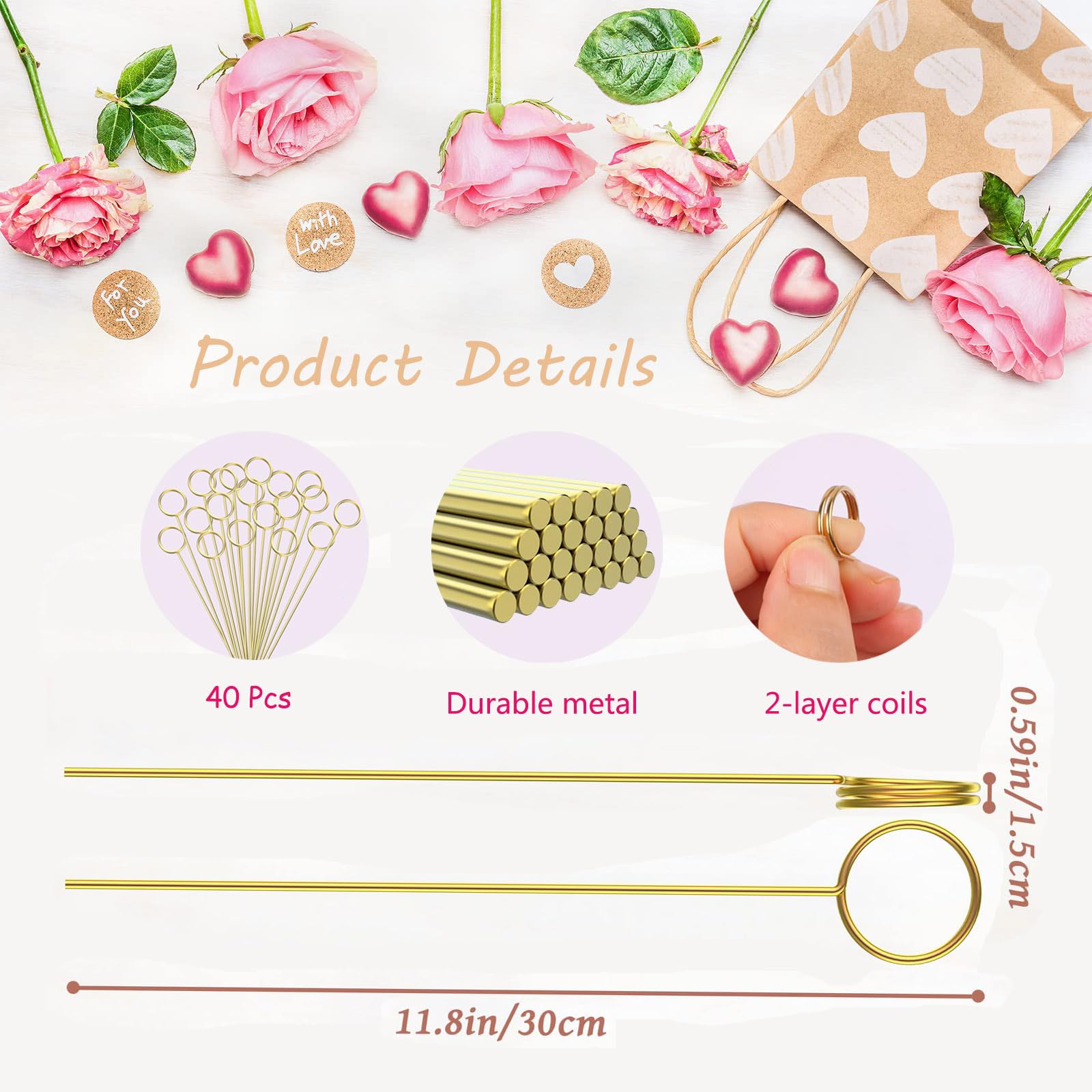 40Pcs Metal Wire Floral Place Card Holder,Picture Holders, Photo Clip Holder,Flower Card Holder Stick for Wedding Party Birthday Cake Topper Shower Party Flower