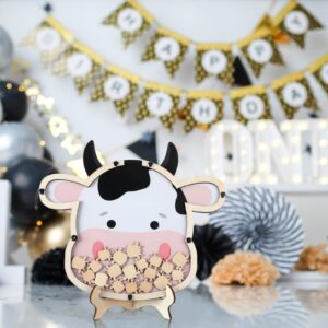 Geelin Baby Shower Guest Book Alternatives Cow Baby Shower Decorations Farm Baby Shower Sign in Guest Book Picture Frame with 50 Pcs Wood Slices for Cow Gender Reveal Decorations Birthday Party