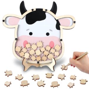 Geelin Baby Shower Guest Book Alternatives Cow Baby Shower Decorations Farm Baby Shower Sign in Guest Book Picture Frame with 50 Pcs Wood Slices for Cow Gender Reveal Decorations Birthday Party