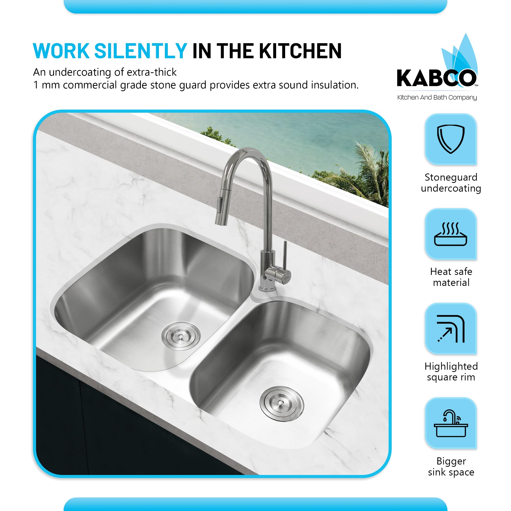 KABCO 32 Inch Stainless Steel 60/40 Double Unequal Bowl Classic Kitchen Sink Only, Extra Thick 16 Gauge Undermount Rust Resistant, Sound and Heatproof Sink