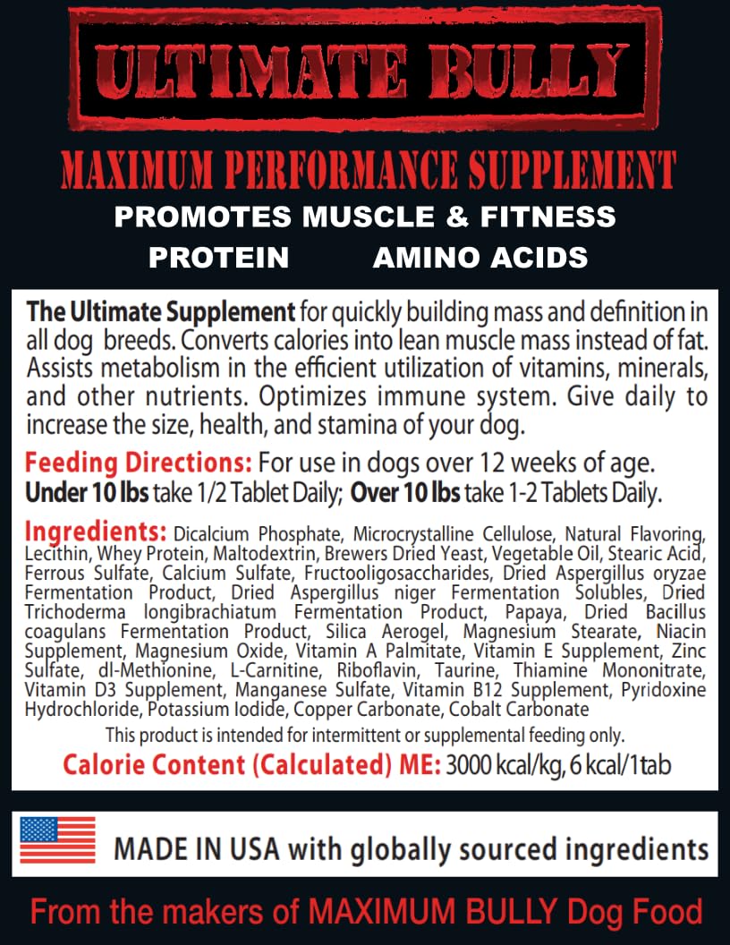 Ultimate Bully Performance Canine Supplement by Maximum Bully, 365 Tablets, Made in The USA …