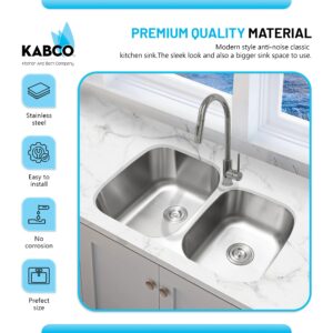 KABCO 32 Inch Stainless Steel 60/40 Double Unequal Bowl Classic Kitchen Sink Only, Extra Thick 16 Gauge Undermount Rust Resistant, Sound and Heatproof Sink