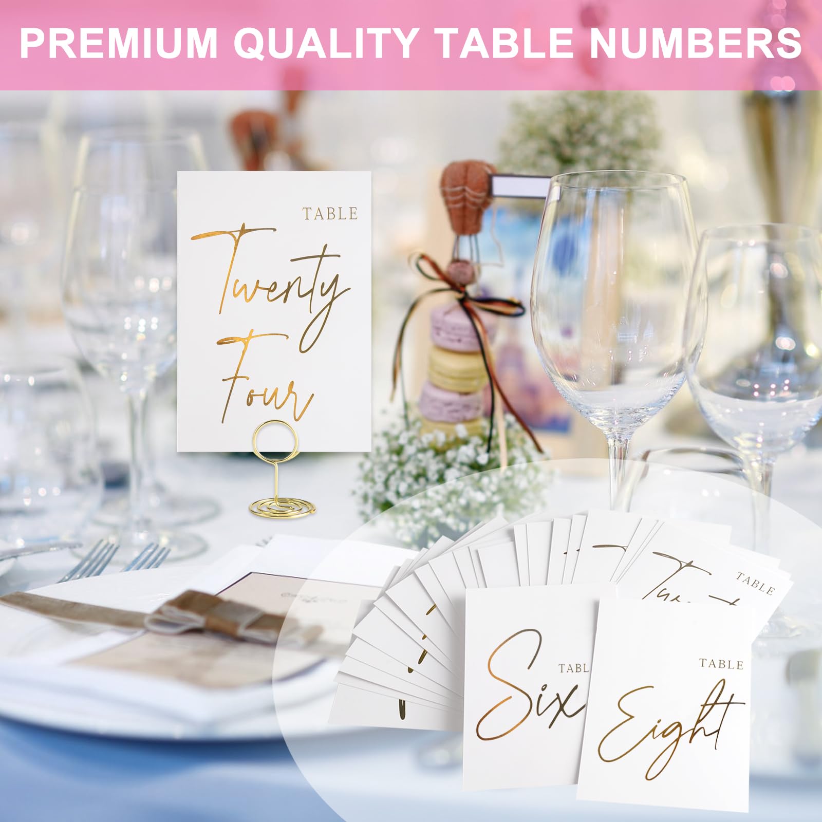 WAYNHUI Table cards Numbers with head table 62pcs set double side printed Gold Table cards Numbers for Wedding Reception 4x6 inches