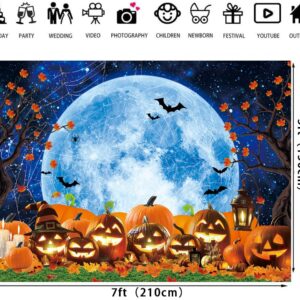 Halloween Backdrop for Photography 7x5FT Halloween Full Moon Night Background Horrible Pumpkin Lantern Maple Leaf Halloween Theme Baby Shower Birthday Party Decoration Photo Booth Props