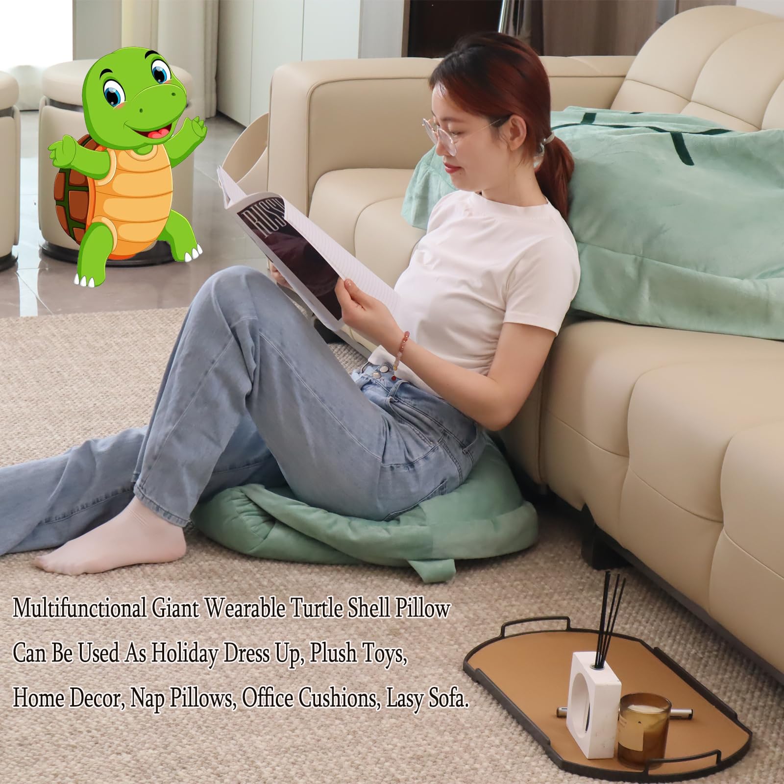 PTAEXCEL Wearable Turtle Shell Pillow, 47.2in/120cm Giant Wearable Turtle Shell Pillow, Removable Oversized Tortoise Shell Plush Turtle Stuffed Animal Dress up Cushion Costume for Adlut.