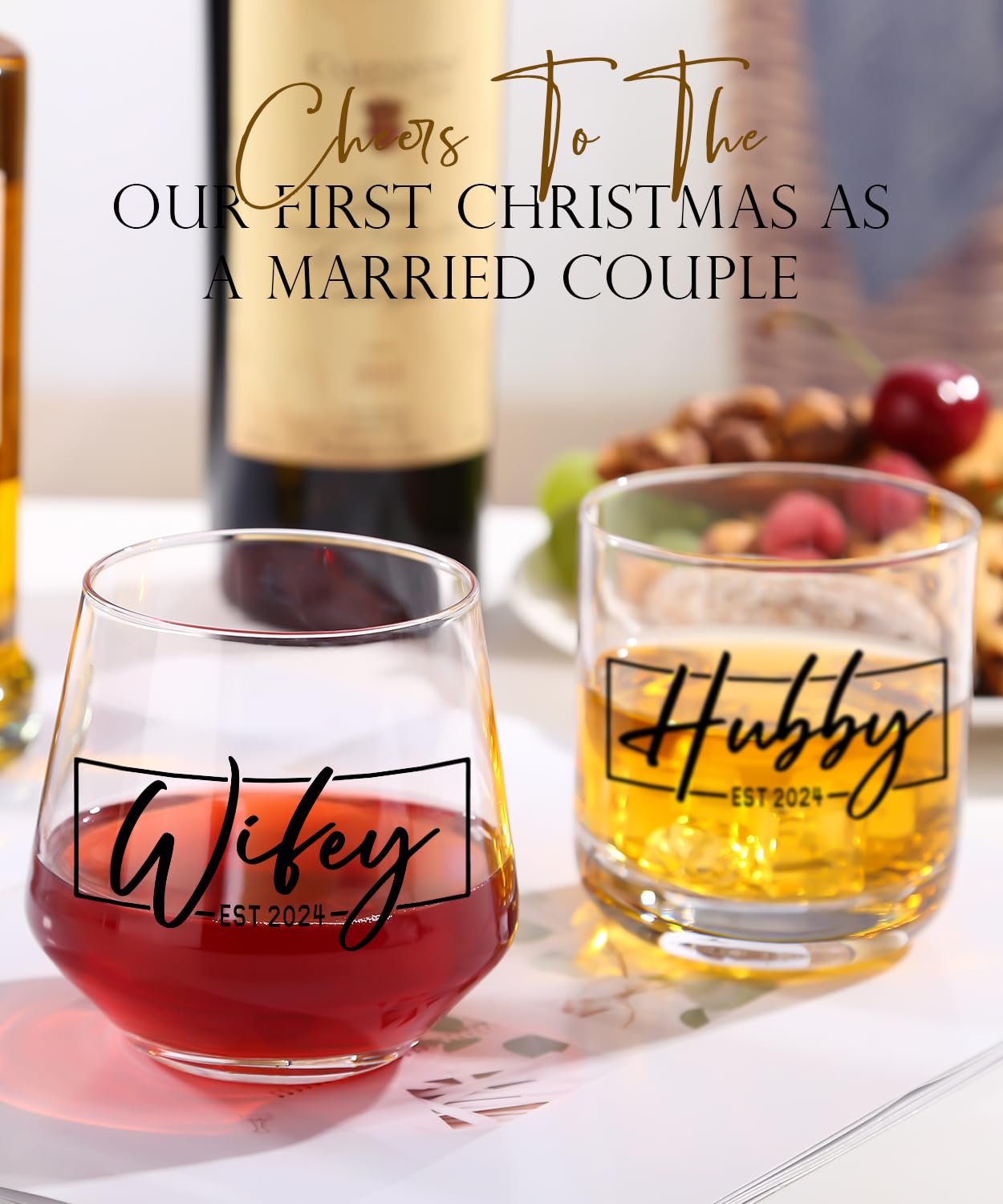 Couple Gifts for Christmas,First Christmas Married Gifts,Hubby & Wifey Wedding Glass Set,Mr and Mrs Gifts,Unique Gift for Wedding, Newly-Married ，Anniversary,His and Hers Gifts