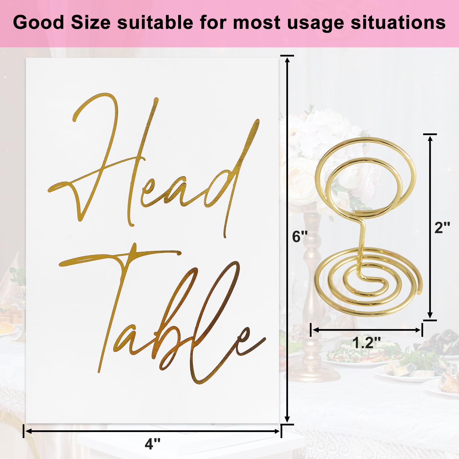 WAYNHUI Table cards Numbers with head table 62pcs set double side printed Gold Table cards Numbers for Wedding Reception 4x6 inches