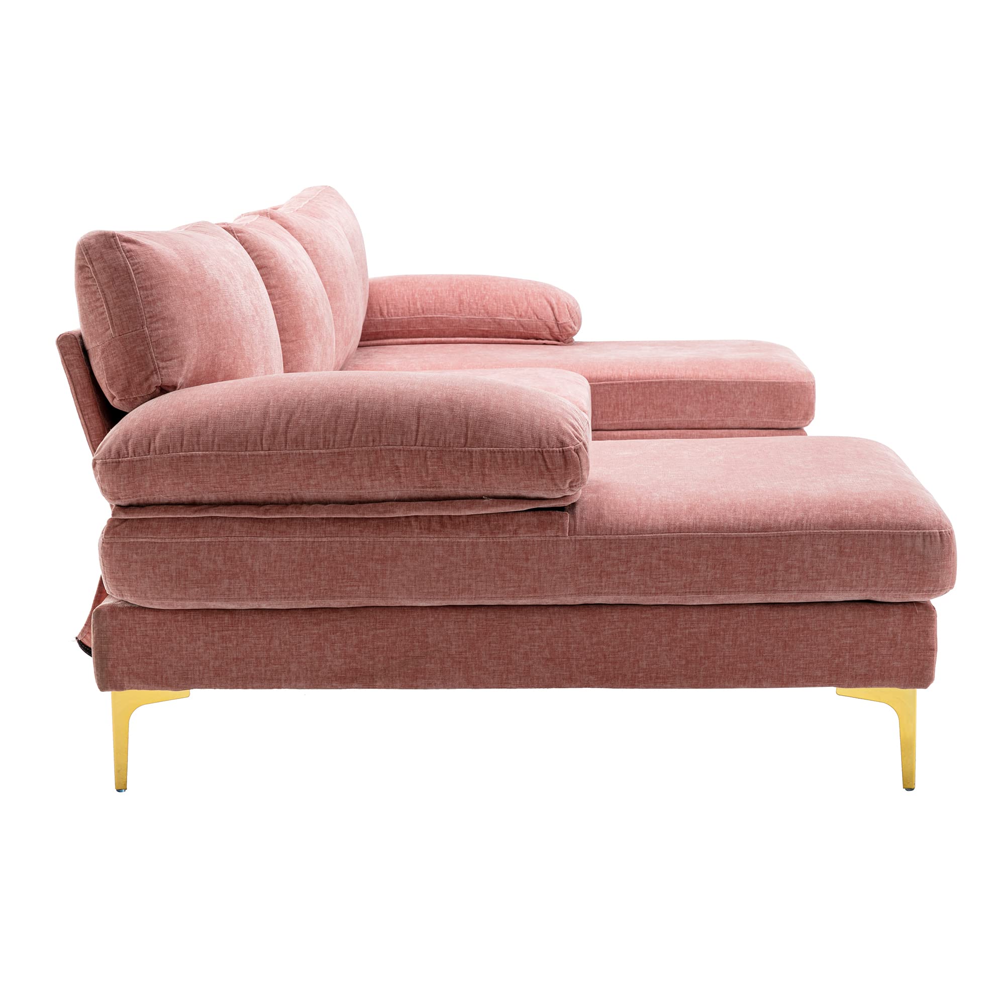 U-Shaped Sectional Sofa Comfy Couch for Living Room Set, 110 inches Wide Modern Large 4-Seat Couch Convertible Soft Velvet Couch Set with Double Chaise Lounge (Pink, Chenille Fabric)